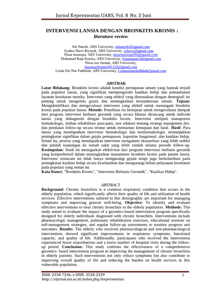 Intervensi Lansia Dengan Bronkitis Kronis Literature Review | PDF