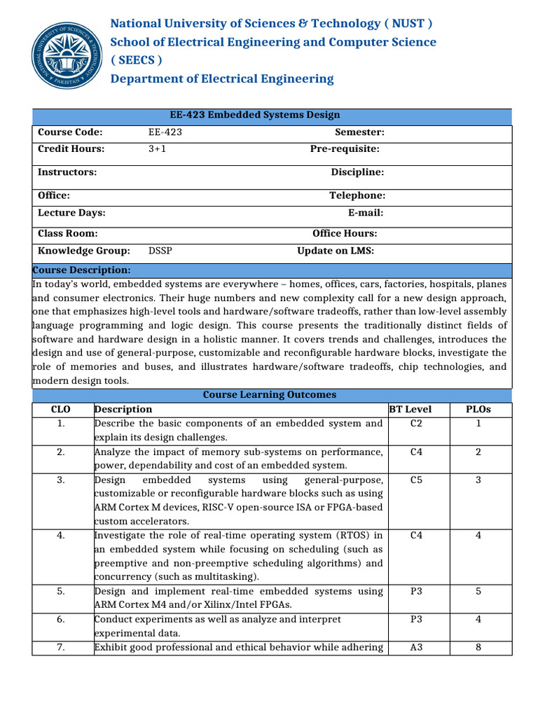 EE-423 Embedded System Design | PDF