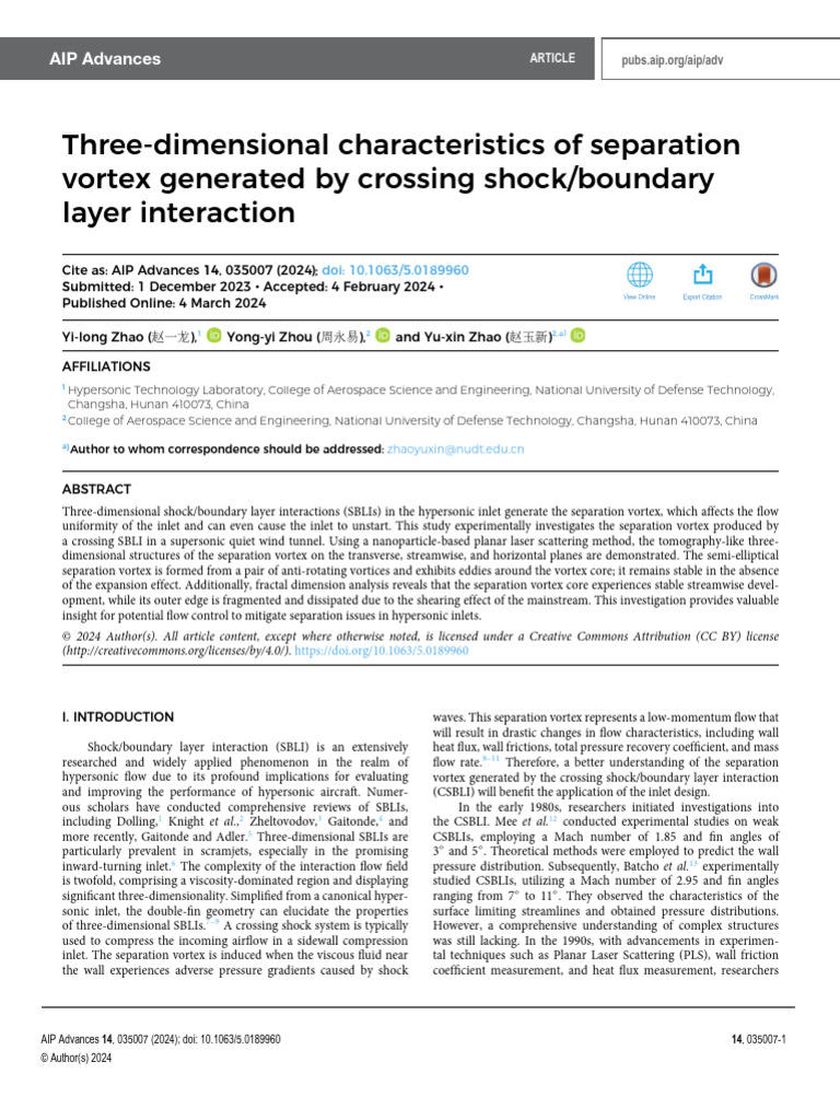 Three-Dimensional Characteristics of Separation Vo | PDF