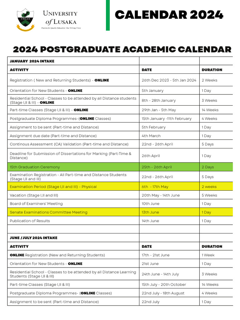 2024 Postgraduate Academic Calendar | PDF