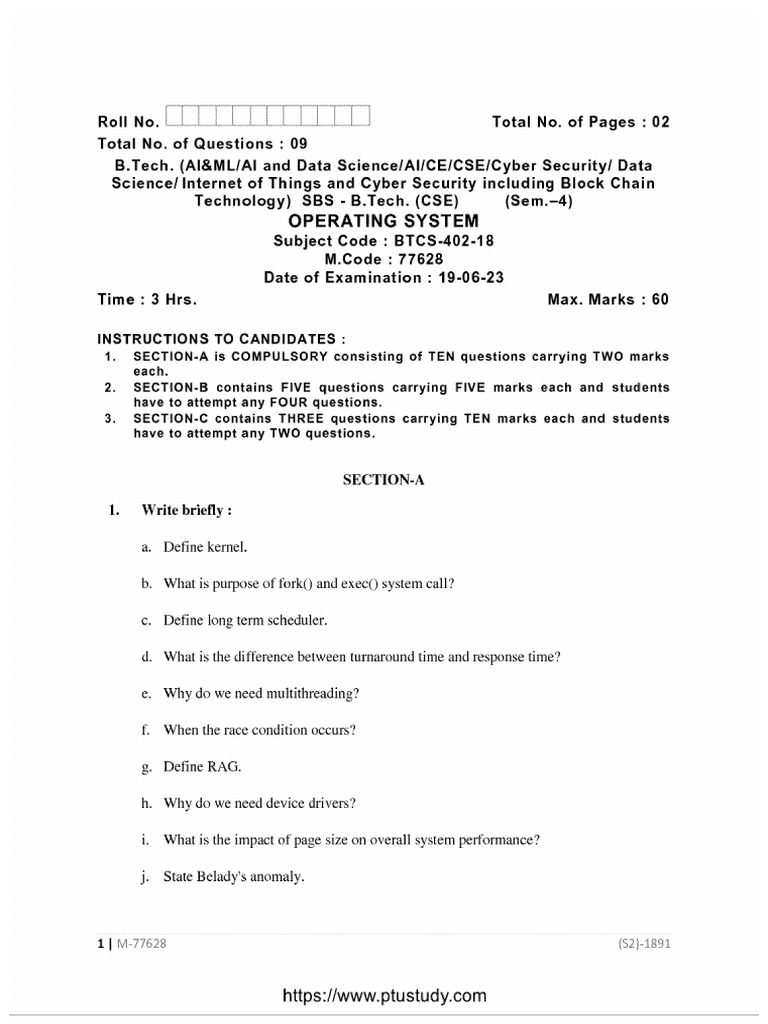 4 Sem Operating System Jun 2023 Pdf 
