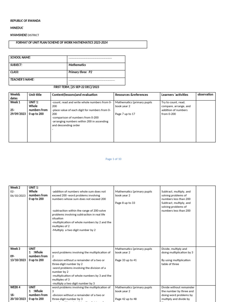 Math P2 Schem of Work 2022 2023 | PDF