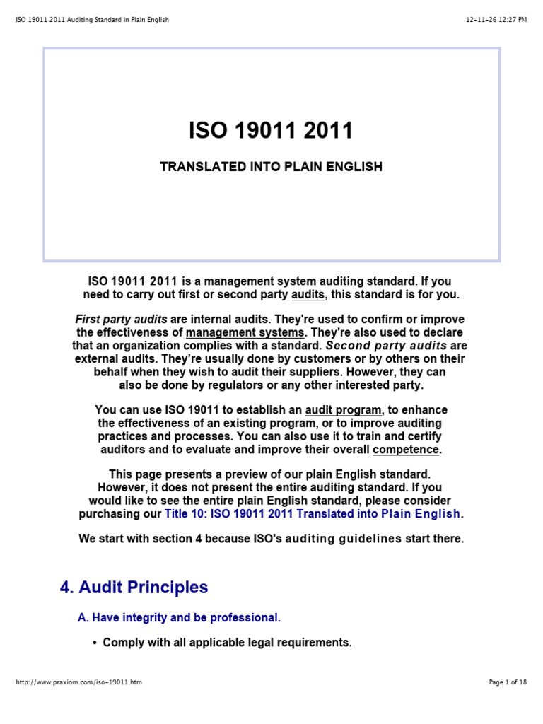 ISO 19011 2011 Auditing Standard | PDF