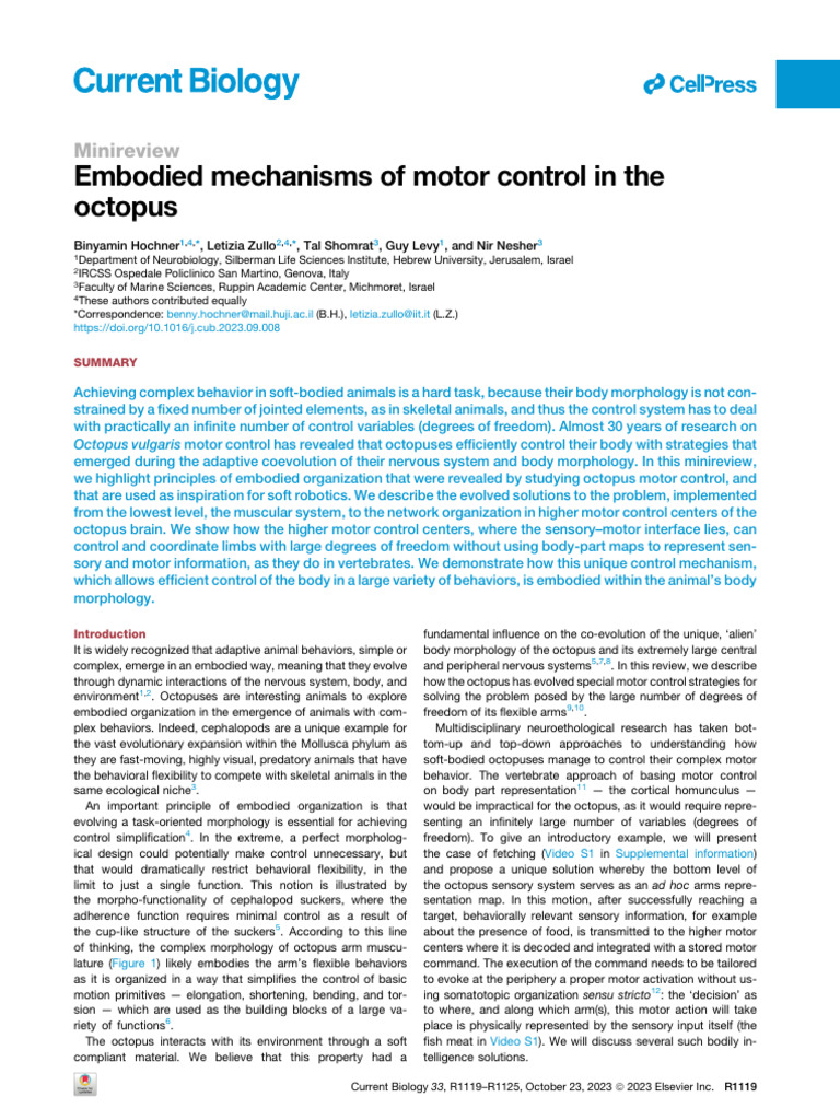 Embodied Mechanisms of Motor Control in The Octopus | PDF