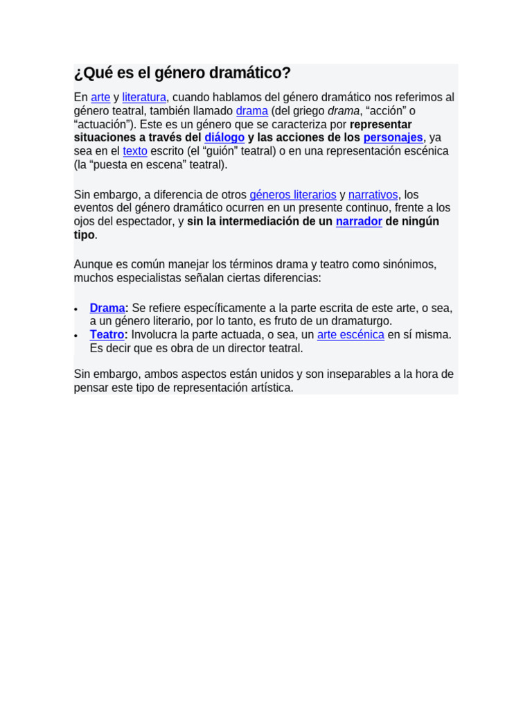 ¿Qué Es El Género Dramático?: Arte Literatura Drama | PDF