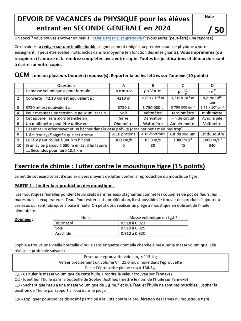 Devoir de Vacances de 3ème en Seconde 2024 | PDF