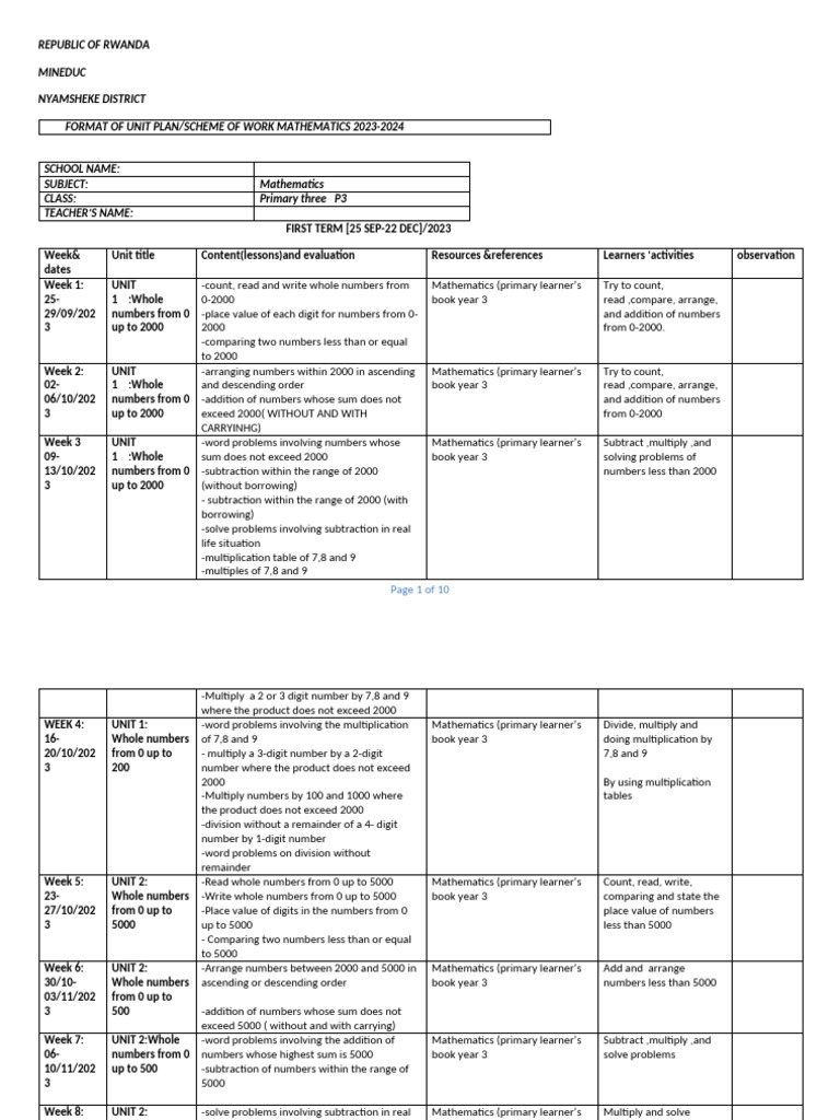 MATHS-P3-SCHEM-OF-WORK-2022-2023 | PDF