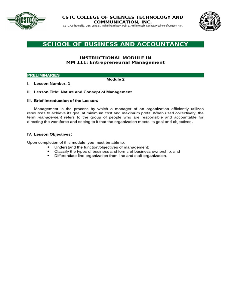 Module 2 Entrepreneurial Management | PDF | Entrepreneurship | Career ...