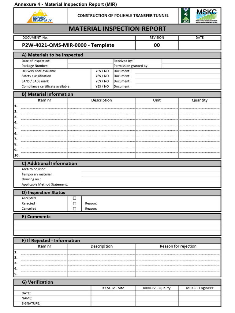 Annexure 4 - Material Inspection Report (MIR) | PDF