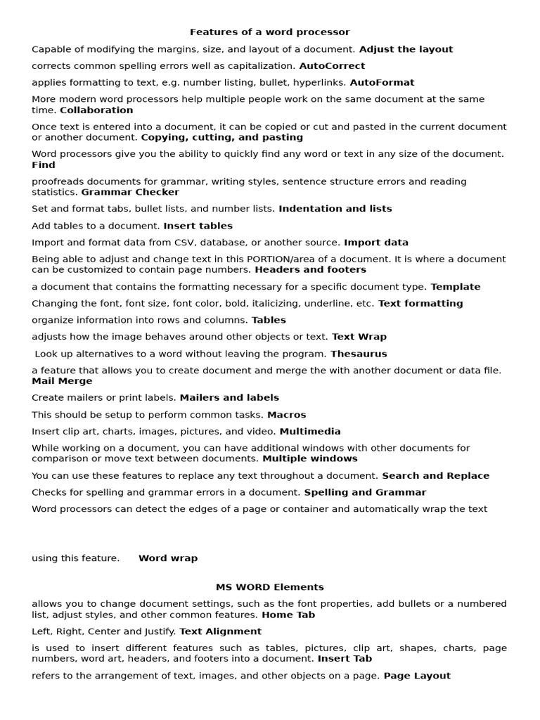 Essential Features of Word Processors | PDF | Page Layout | Computers