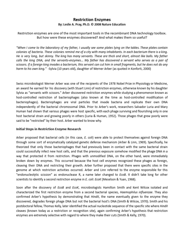 Restriction Enzymes Paper | PDF