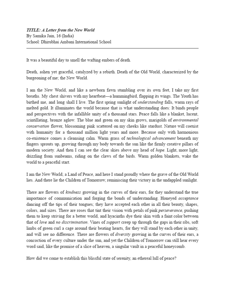 A Letter From The New World | PDF