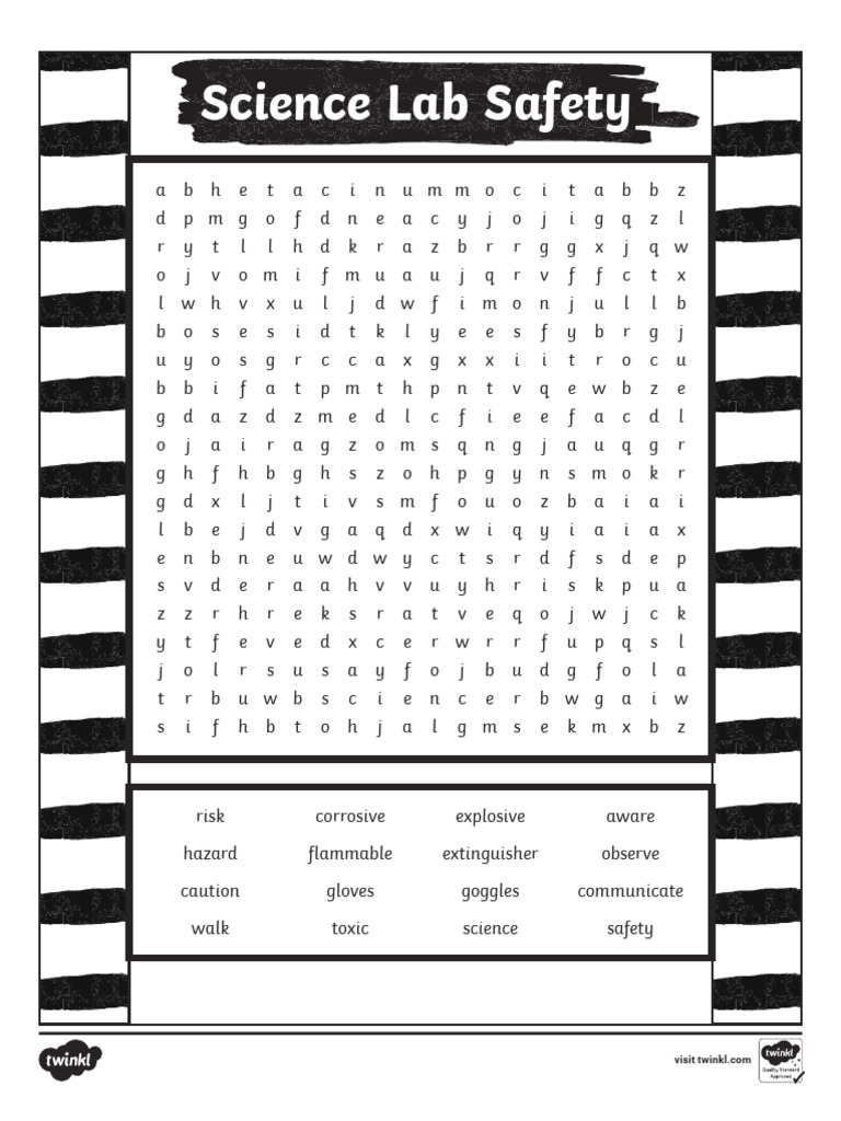 BW Science Lab Safety Word Search For Grades 3-5 | PDF