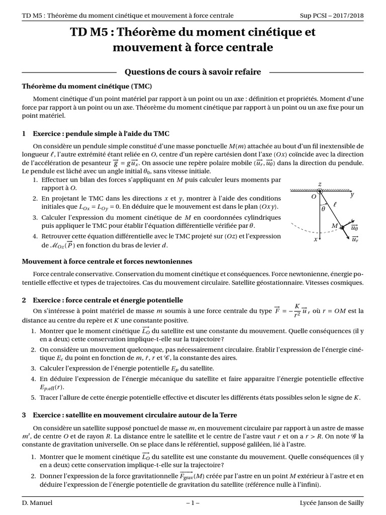 TD M5 Moments Force Centrale | PDF