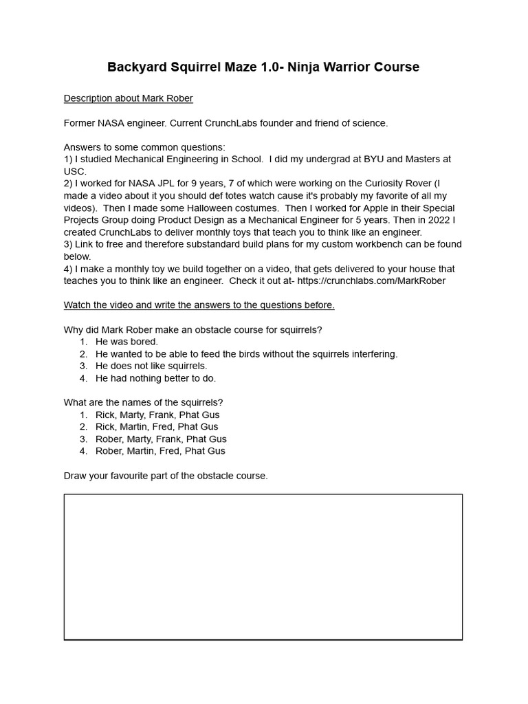 Mark Rober Squirrel Worksheet | PDF