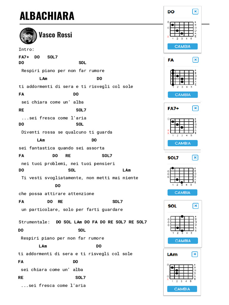 ALBACHIARA Accordi 100% Corretti - Vasco Rossi | PDF