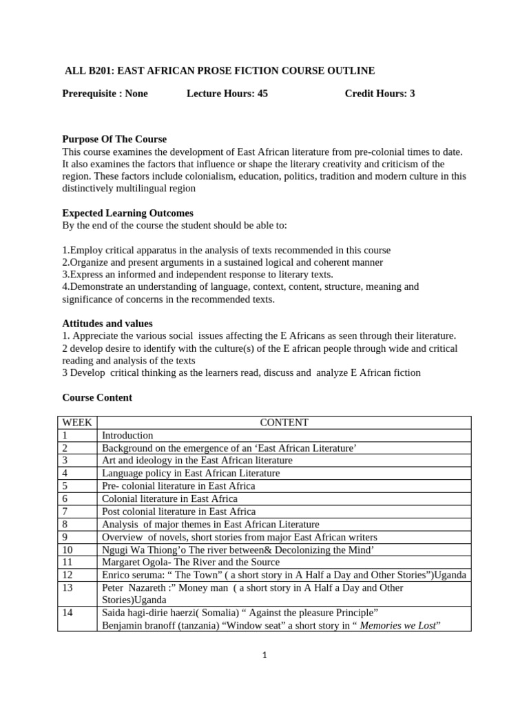 NEW East African Prose Outline CUE | PDF