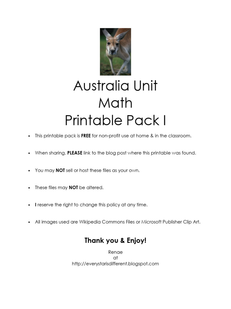 Australia Math Unit Printable Pack 1 | PDF