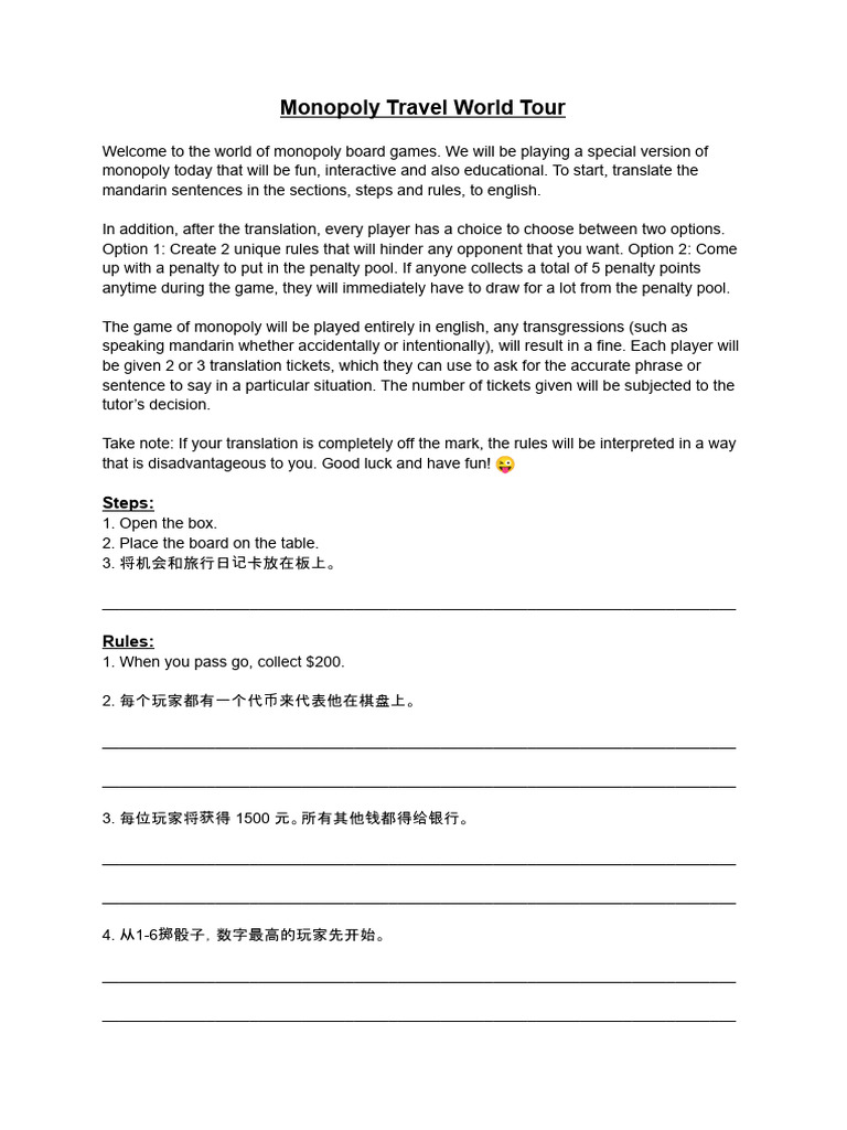 Study Tour Day 2 Monopoly Worksheet | PDF