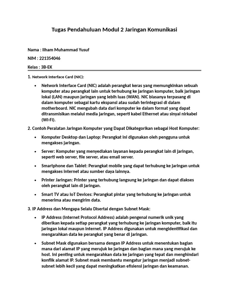 Tugas Pendahuluan Modul 2 Jaringan Komunikasi | PDF