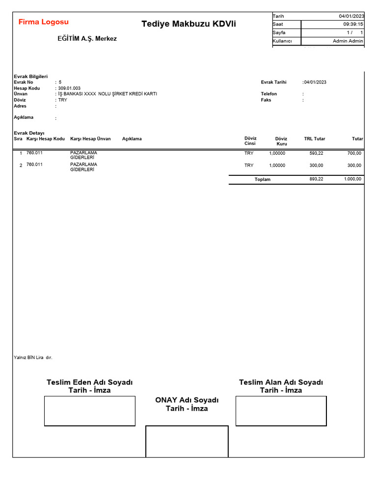 Tediye Makbuzu KDV'li PDF | PDF