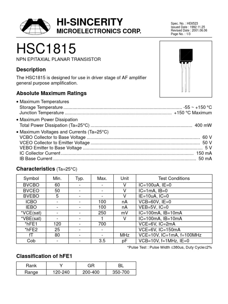 C1815 | PDF | Amplifier | Bipolar Junction Transistor