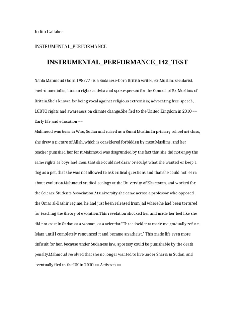 Instrumental Performance 142 Test | PDF
