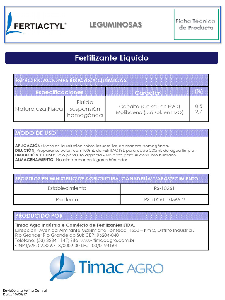 Ficha Técnica - Fertiactyl Leguminosas Roullier | PDF