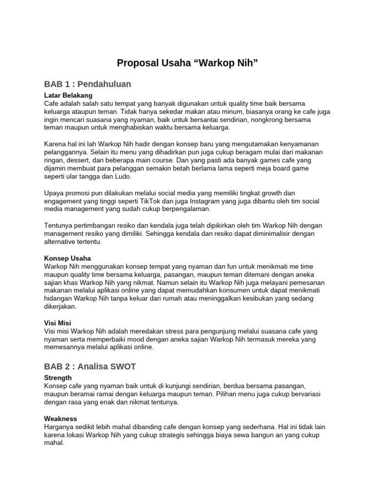 Proposal Usaha Warkop Nih | PDF