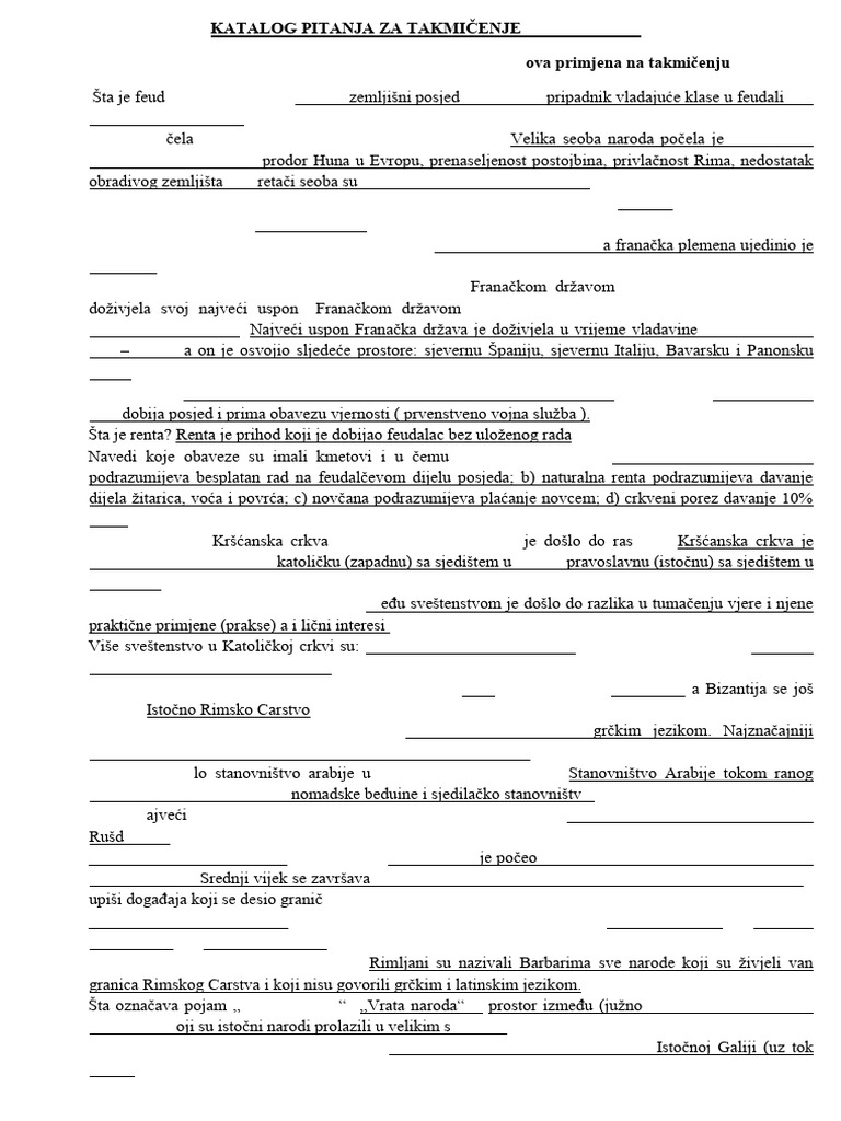 Katalog Pitanja Takmicenje Historija | PDF