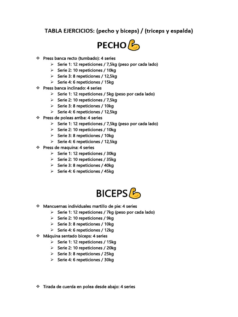 TABLA EJERCICIOS | PDF