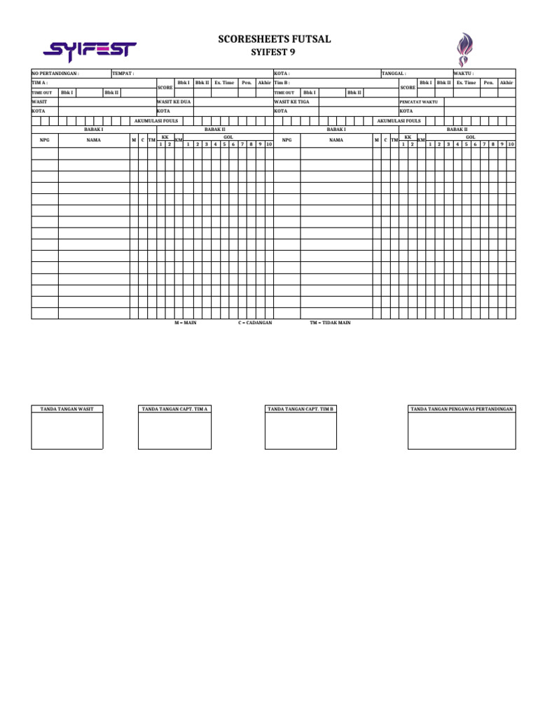 Scoresheet Futsal | PDF