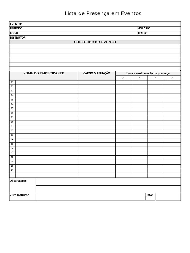 Lista de Presença Editável | PDF