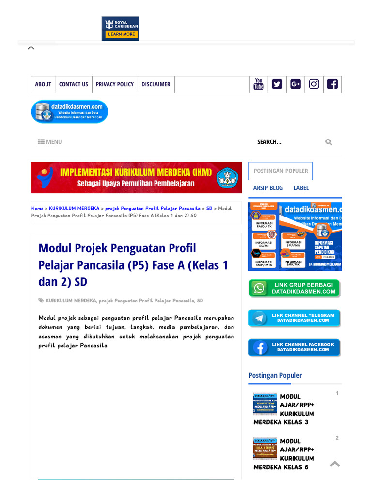 Modul Projek Penguatan Profil Pelajar Pancasila (P5) Fase A (Kelas 1 ...