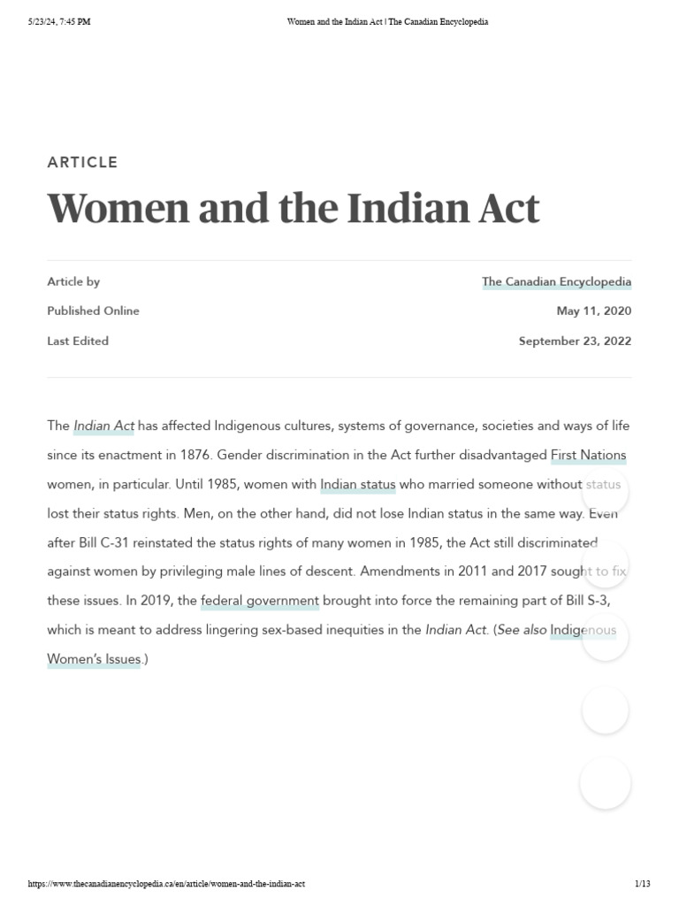 Women and The Indian Act - The Canadian Encyclopedia | PDF