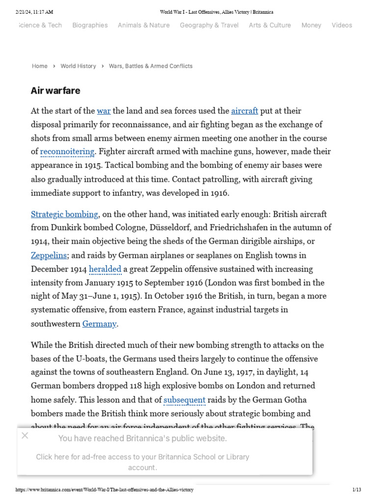 World War I - Last Offensives, Allies Victory - Britannica | PDF