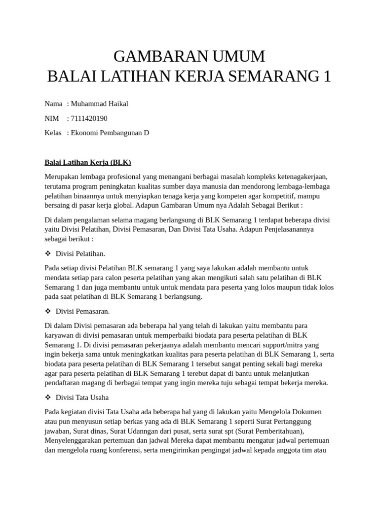 Pelatihan dan Sertifikasi di BLK Semarang 1 | PDF