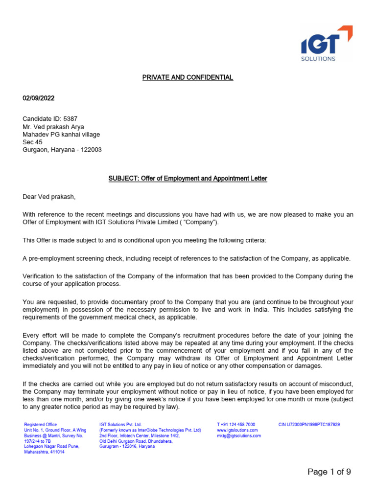IGT offer letter | PDF