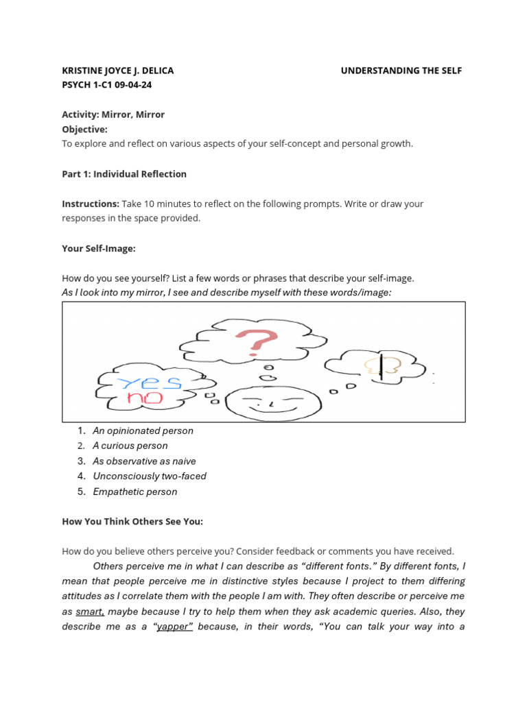 Understanding The Self - Activity 1 Mirror, Mirror | PDF