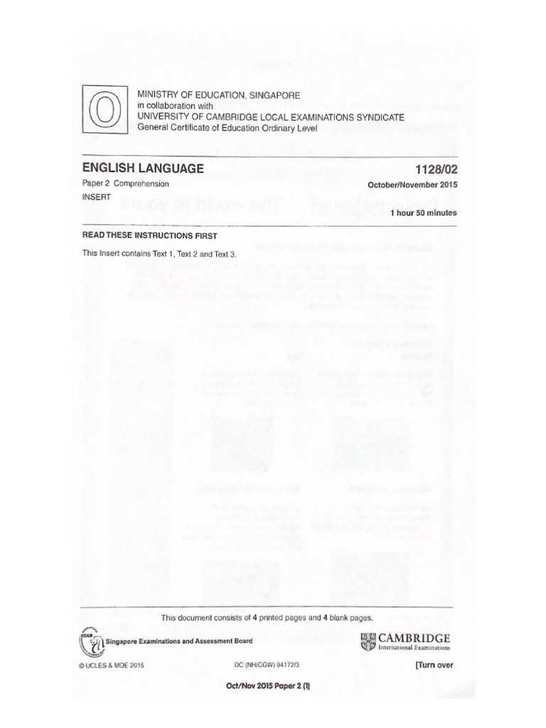 2015 Gce o Level English 1128 Paper 2 | PDF