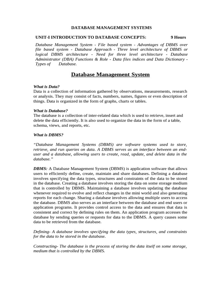 DBMS Unit 1 Final | PDF