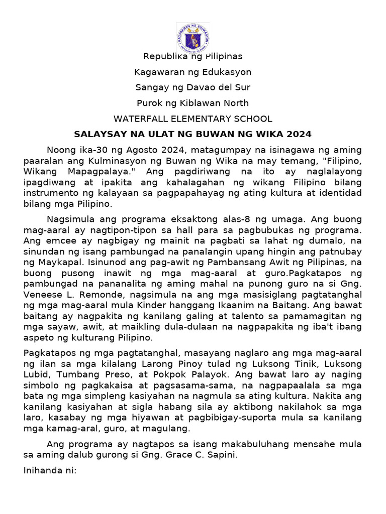 Narrative Report Buwan NG Wika 2024 1 | PDF