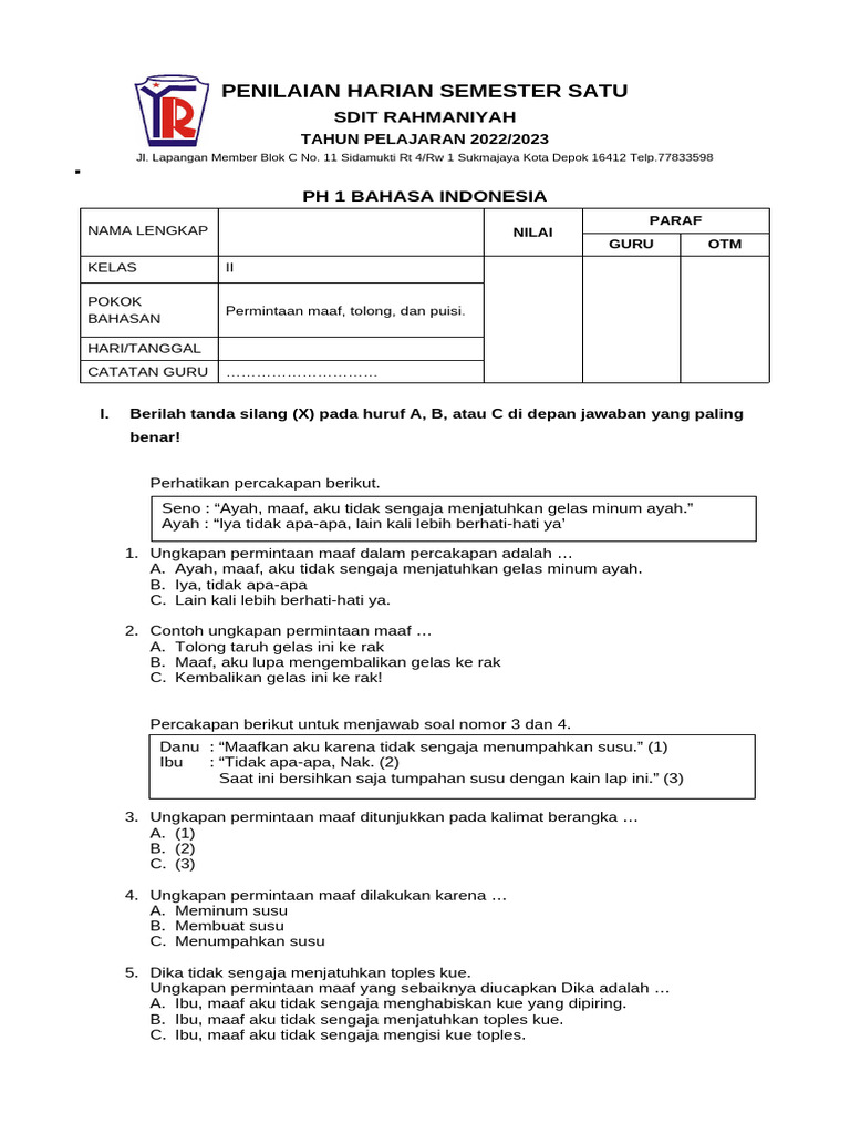 PH 1 B.indo Kls 2 Sms 2 | PDF