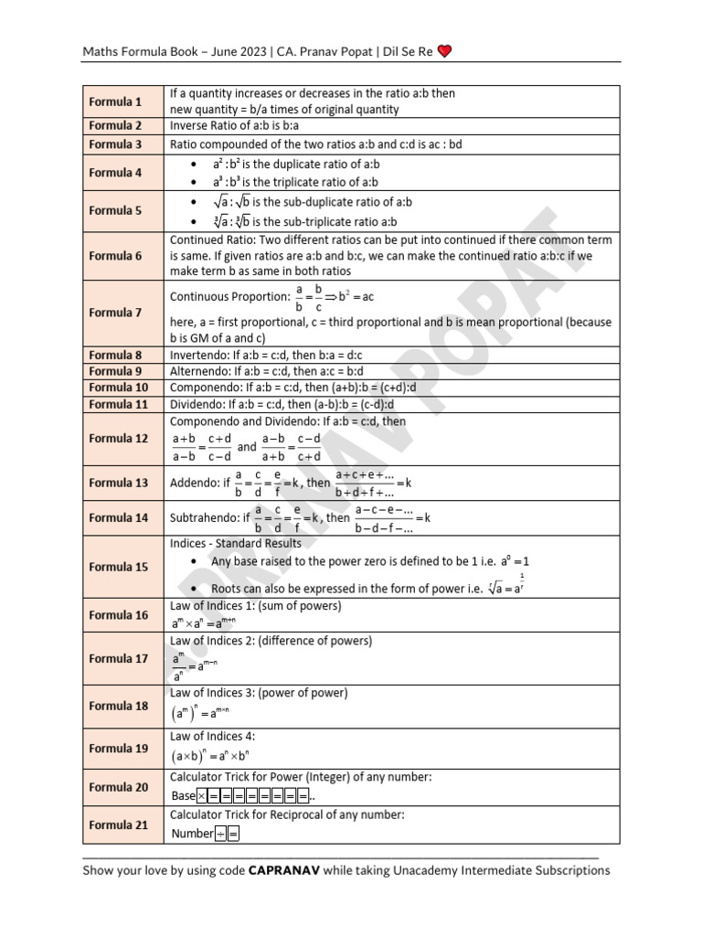 Business Mathematics Formula 240525 064608 | PDF