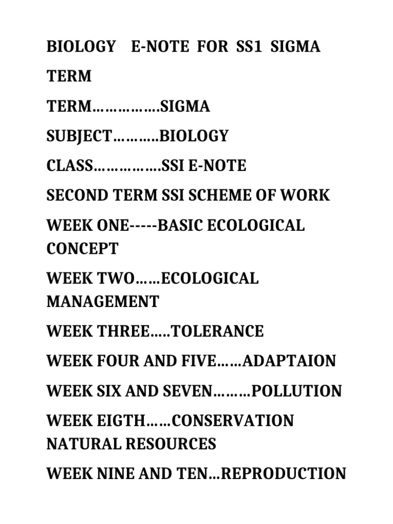 E-Note SSS 1 2nd Term Biology | PDF