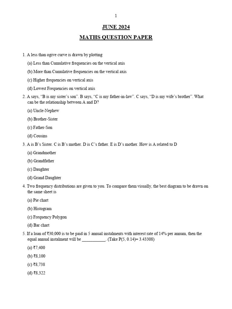 CA Foundation Maths June - 2024 Question Paper | PDF