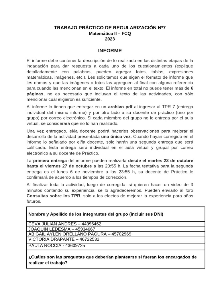 TPR Grupal - Integración Numérica - Modelo de Informe | PDF