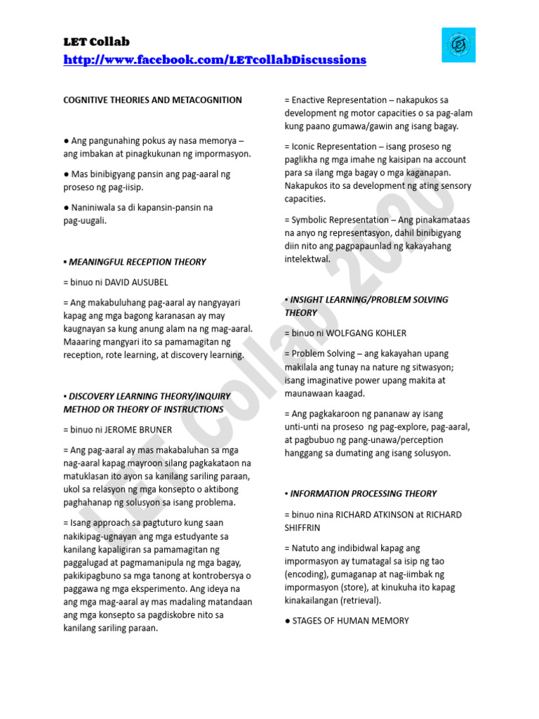 Let Collab-Cognitive Theories and Metacognition | PDF