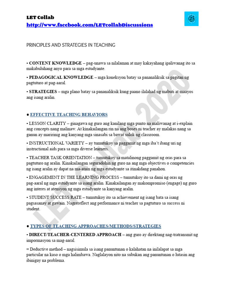 LET COLLAB-PRINCIPLES AND STRATEGIES IN TEACHING.docx | PDF