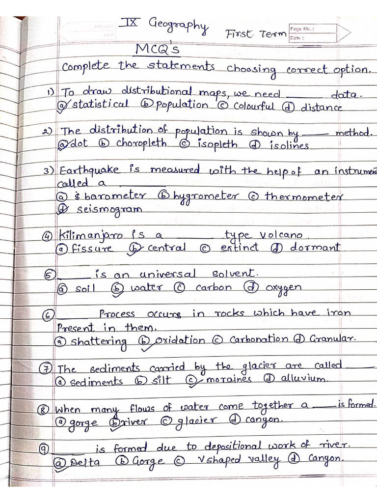 9 Geography 1st Term MCQ | PDF